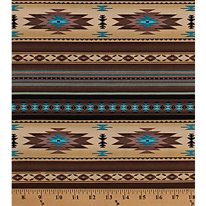 Cotton Southwestern Stripes Native American Aztec Tribal Southwest Brown Turquoise Tucson Sepia Cotton Fabric Print by The Yard (201SEPIA)