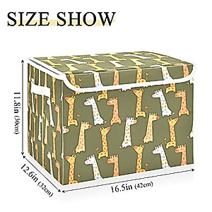 Kigai Storage Basket Cartoon Giraffe Storage Boxes with Lids and Handle, Large Storage Cube Bin Collapsible for Shelves Closet Bedroom Living Room, 16.5x12.6x11.8 In