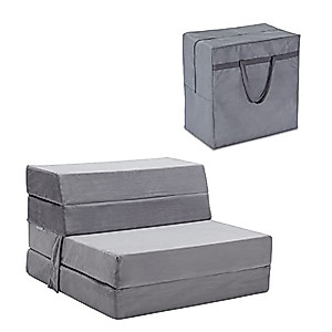 BDEUS Velvet Folding Mattress Folding Sofa 4" Breathable High-Density Foam Mattress Topper, Portable Guest Bed with Removable&Washable Cover