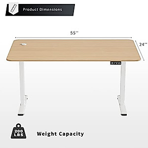 YESHOMY Height Adjustable Electric Standing Desk 55 inch Computer Table, Home Office Workstation, 55in, White Leg/Natural Top