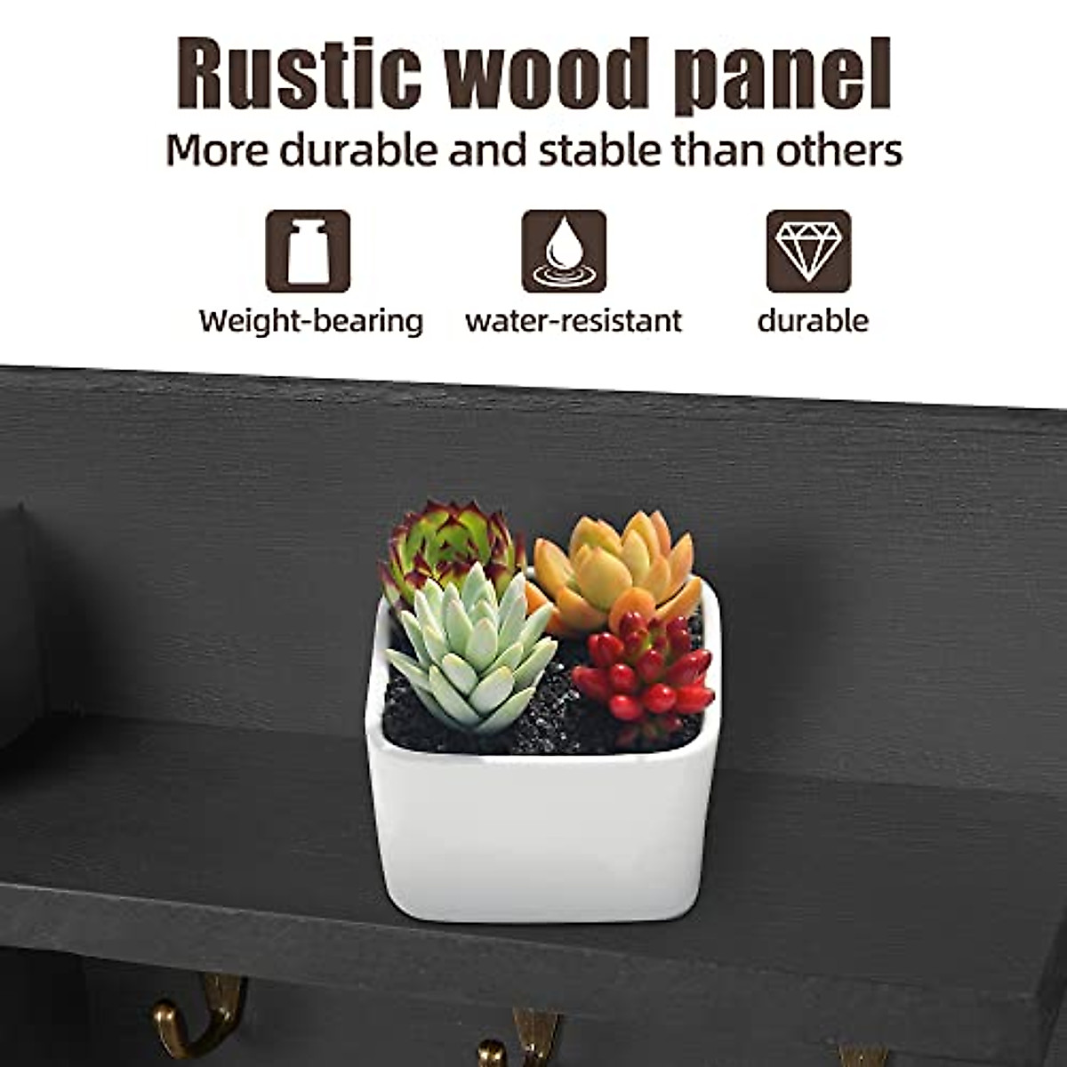 Heylor Key Holder for Wall, Mail and Key Hanger Wall Mount with Double Key Hook and Hat Coat Rack Shelf Decor,Key Organizer Suitable for Entryway, Hallway, Dog Leashes,House and Living Room, Black