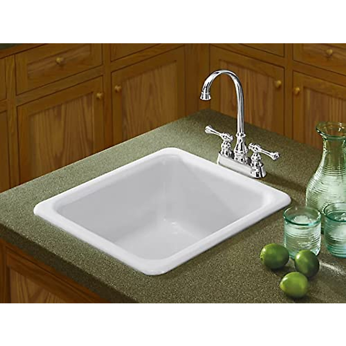 KOHLER 6584-0 Iron/Tones Top-Mount/Undermount Single-Bowl Kitchen Sink, 17" W x 18-3/4" L, White