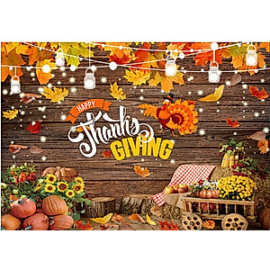 Dudaacvt 8x6ft Thanksgiving Photography Backdrop Rustic Wooden Floor Barn Harvest Background Thanksgiving Turkey Autumn Pumpkins Backdrop Thanksgiving Party Decoration Backdrop D643