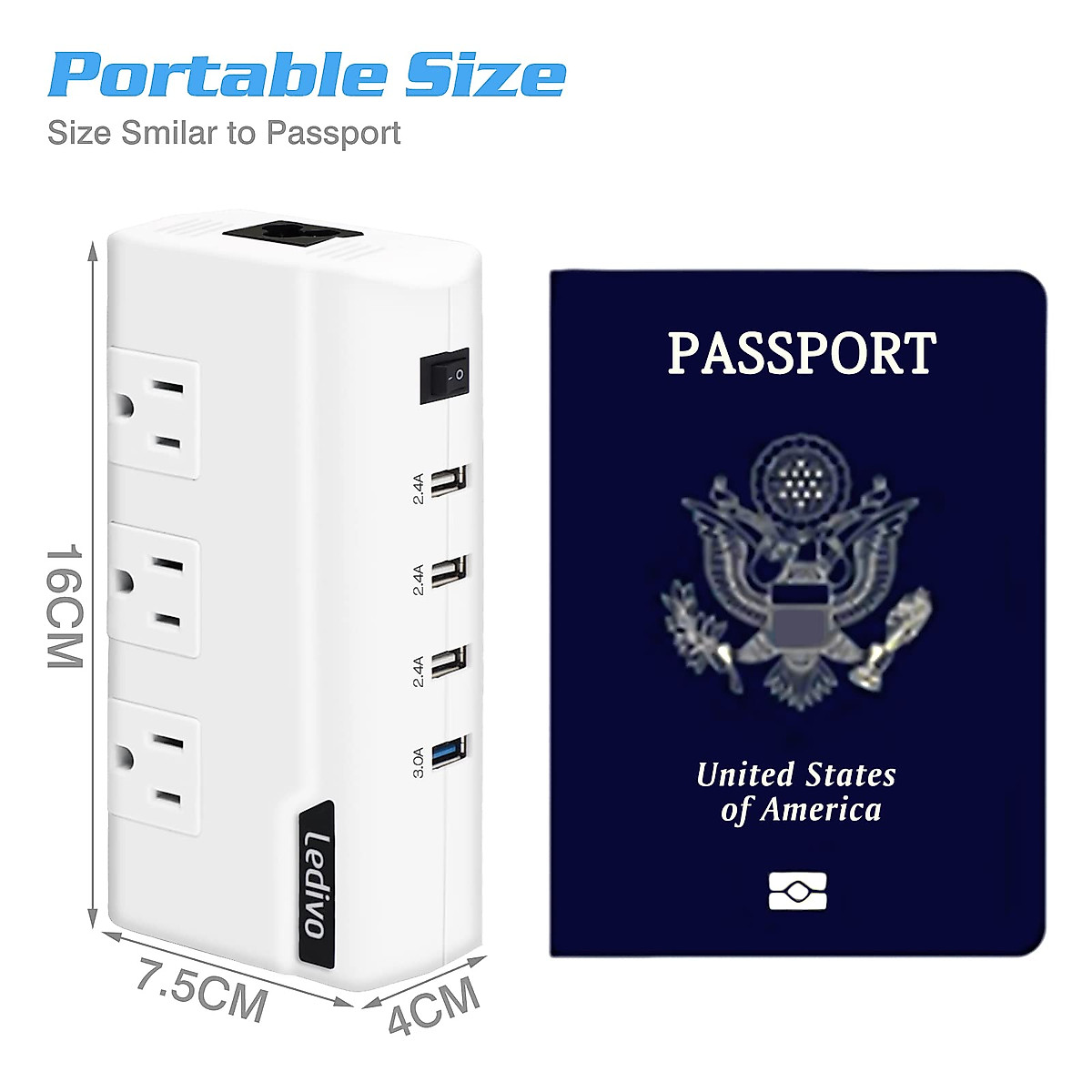 Travel Adapter Universal 220V to 110V Voltage Converter with 4-Port USB International Power Step Down UK/AU/US/EU Worldwide Plug Adapter