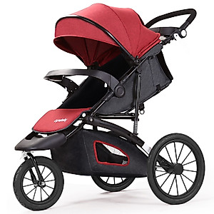 Baby Jogging Stroller for Toddler Kids Compact Single City Jogger Strollers All Terrain Jog 3 Wheels Pushchair Expedition with Parent Console (Red)