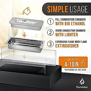 Flammtal Tabletop Fire Pit [3h Burning Time] - Table Top Firepit Indoor & Outdoor - Smores Maker with 4 Roasting Sticks - Portable Fire Pit with Adjustable Flames - Ethanol Table Top Fire Pit Bowl