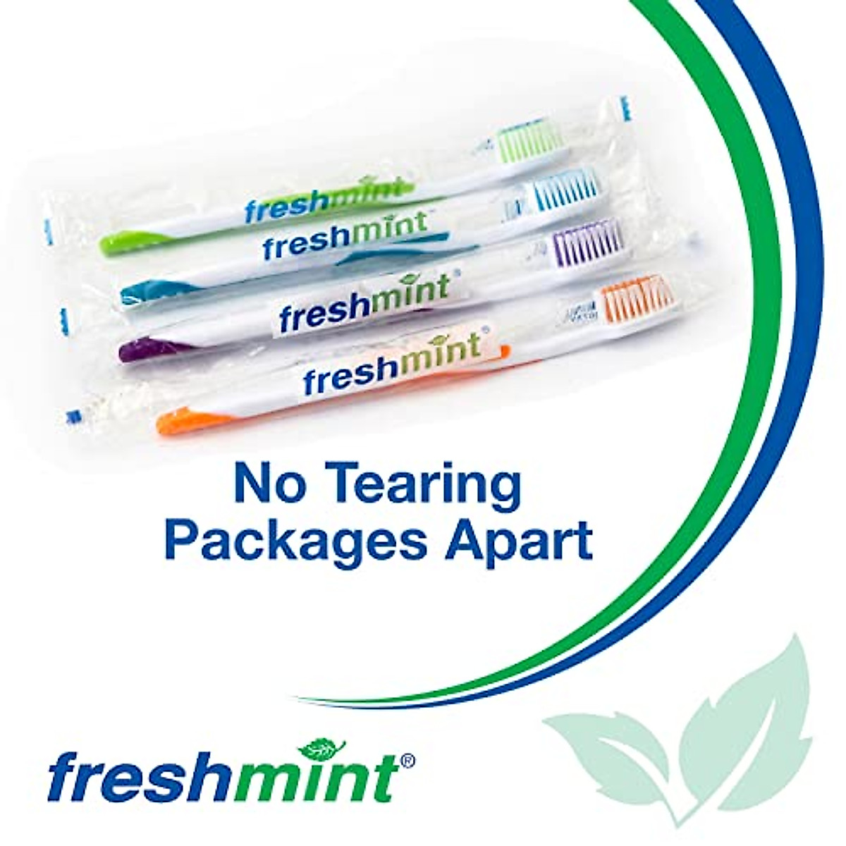 FRESHMINT (100 Pack) Individually Wrapped Premium Toothbrushes, Oversized Easy Grip Rubber Handle, Soft Multi Color Nylon Bristles, Bulk Packed, No Cutting or Tearing Apart Required.