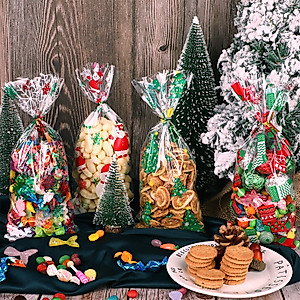100 Pieces Christmas Cellophane Bags Candy Gift Bags Goodies Treat Bags with 150 Pieces Twist Ties for Christmas Party Packaging Supplies (Style 5)