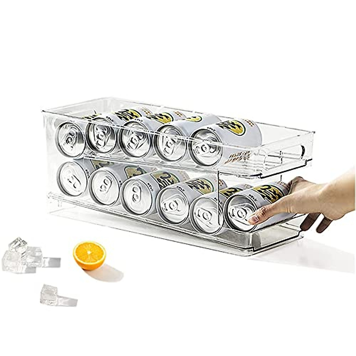 2-Layer Set Clear Automatic Rolling Beverage Soda Can Storage Organizer Stackable Drink Holder for Freezer Cabinets Pantry Dispenser Container Refrigerator Drawer Bins Fridge, 109458