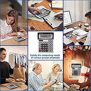 Large 14-Digit LCD Display Desktop Calculator with Check & Correct Function, Solar Battery Dual Power Calculator, Large Computer Keys Electronics Calculator for Office School Calculating