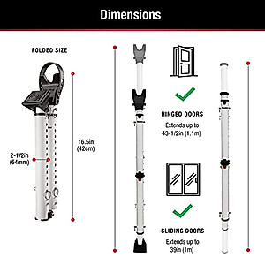 Master Lock White Compact Door Stopper Folding Security Bar, Adjustable from 25-1/2 to 43-1/2 Inches Long for Hinged and Sliding Doors, Door Barricade, Pack of 2, 270EC2