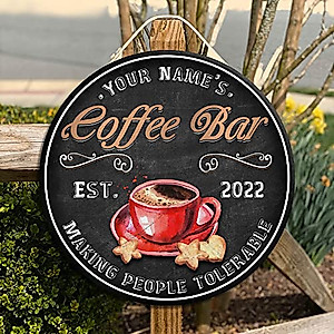 WODORO Custom Coffee Bar Wood Sign (Not Carved or Neon Sign), Kitchen Decor Wall Plaque, Personalized Gifts for Coffee Lovers, Espresso Cappuccino Latte Coffee & Tea Bar, Coffee & Wine Bar Sign (05)