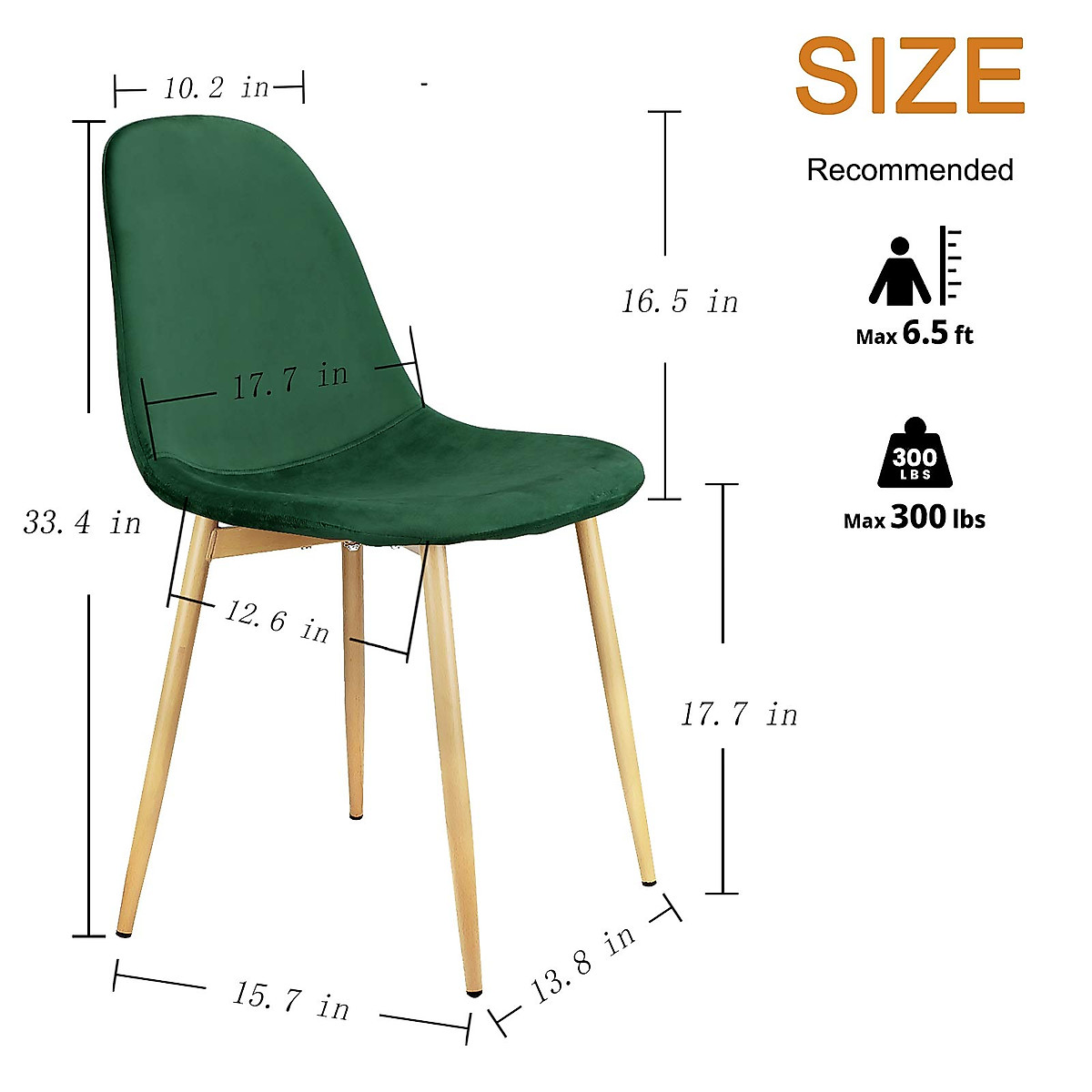 Set of 4 Mid Century Modern Side Dining Chairs for Kitchen Velvet Upholstered Dining Chair with Metal Legs (Dark Green)