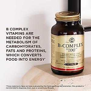 Solgar B-Complex "100" - 100 Tablets - Energy Metabolism, Cardiovascular Health, Nervous System Support - Non-GMO, Vegan, Gluten Free - 100 Servings