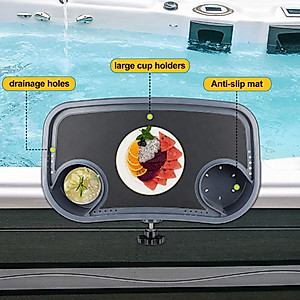 Hot Tub Tray, Hot Tub Drink Holder, Adjustable Hot Tub table, Hot Tub Table Tray with 2 Cup Holders, Nonslip Heavy-Duty Hot Tub Shelf for Aboveground Bathtub, Spa, Hot Tub Accessories for Adults