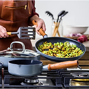 GreenPan Mayflower Pro Hard Anodized Healthy Ceramic Nonstick, 10" Frying Pan Skillet, Vintage Wood Handle, PFAS-Free, Induction, Charcoal Gray