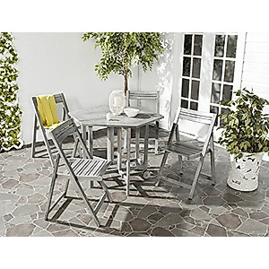 SAFAVIEH Outdoor Collection Kerman Grey Wash 5-Piece Foldable Patio Dining Set (Fully Assembled)