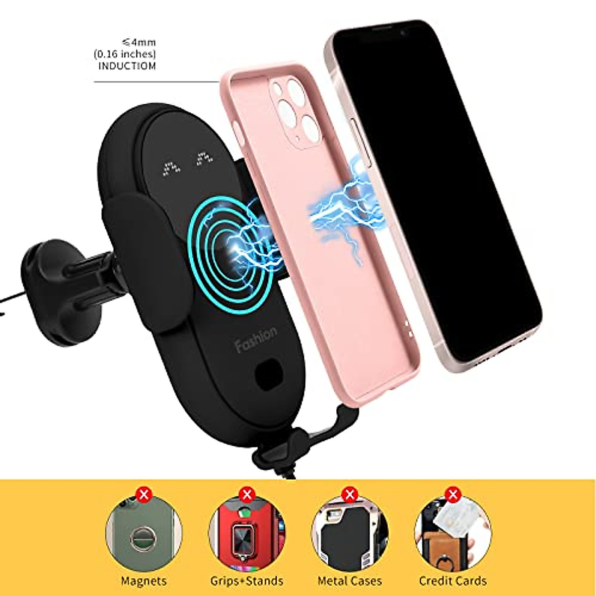 Wireless Car Charger, Phone Mount for Car Wireless Charger Smart Sensor Air Vent, Automatic Clamping Phone Holder Compatible with iPhone 13/12/11//XS/XR/8, Samsung S22/S21/S20/Note 20, etc(Black)