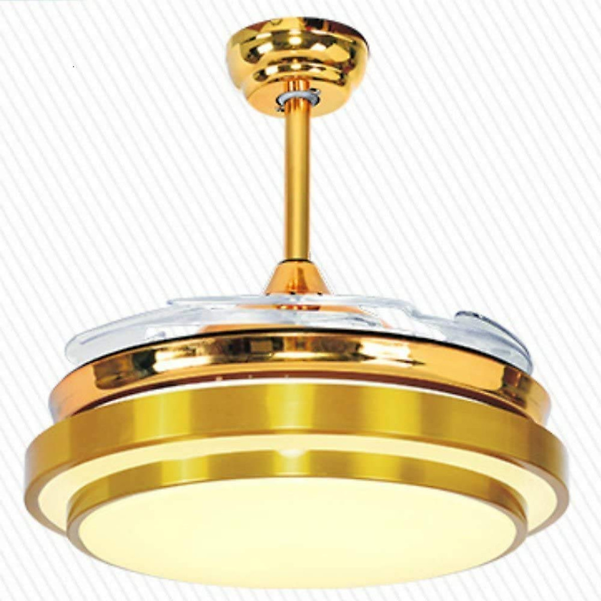 Lighting Groups 42" Retractable Reversible Ceiling Fans with LED Light Remote Control 4 Invisible Clear ABS Blades Livingroom Diningroom Fan Chandelier Indoor Ceiling Light Kits with Fans (Gold-01)