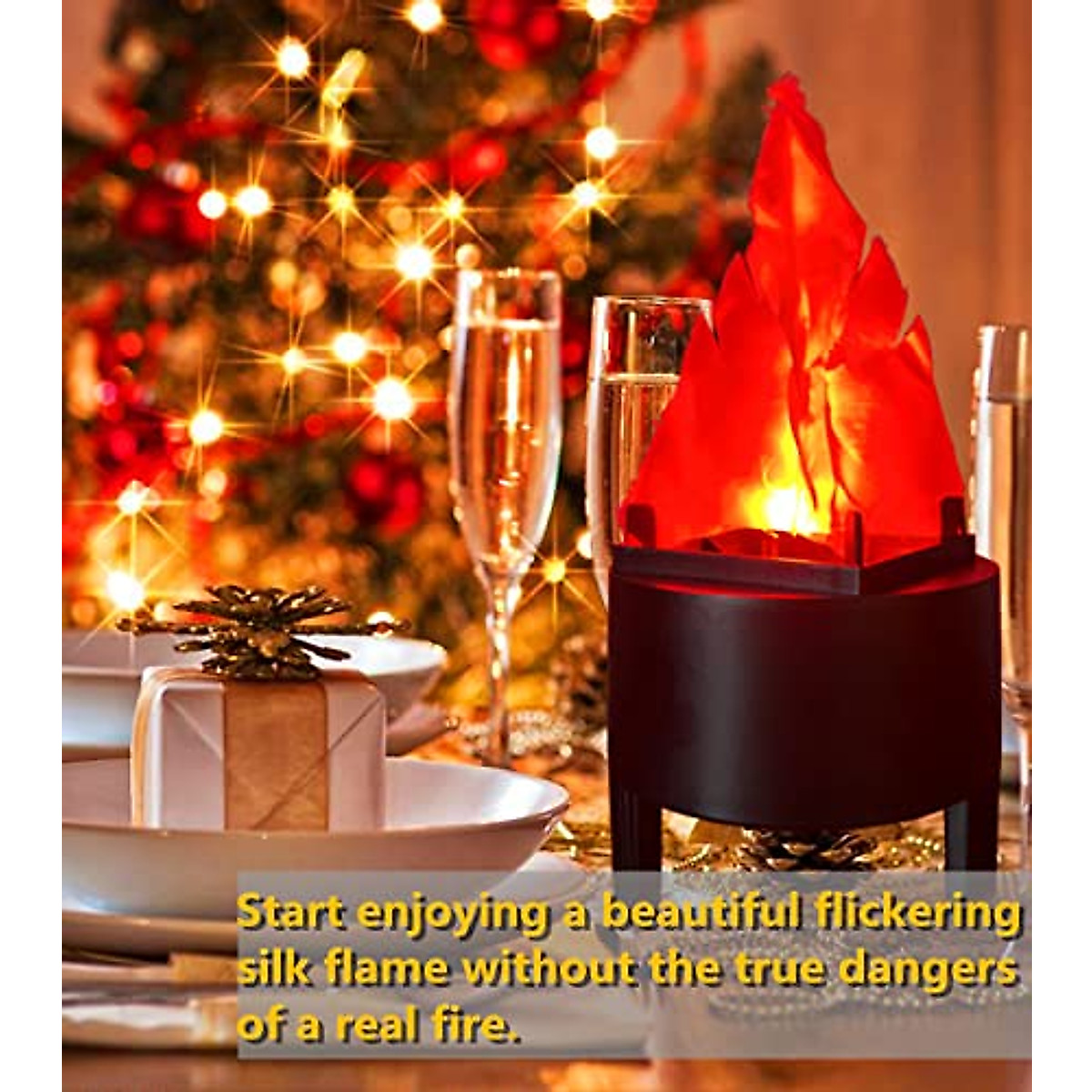 liziciti 3D Artificial Fake Fire Flames Light, 110V LED Effect Light Electric Campfire Lamp, Realistic Simulated Flame for Halloween Christmas Party Decor, Upgraded Version, Black