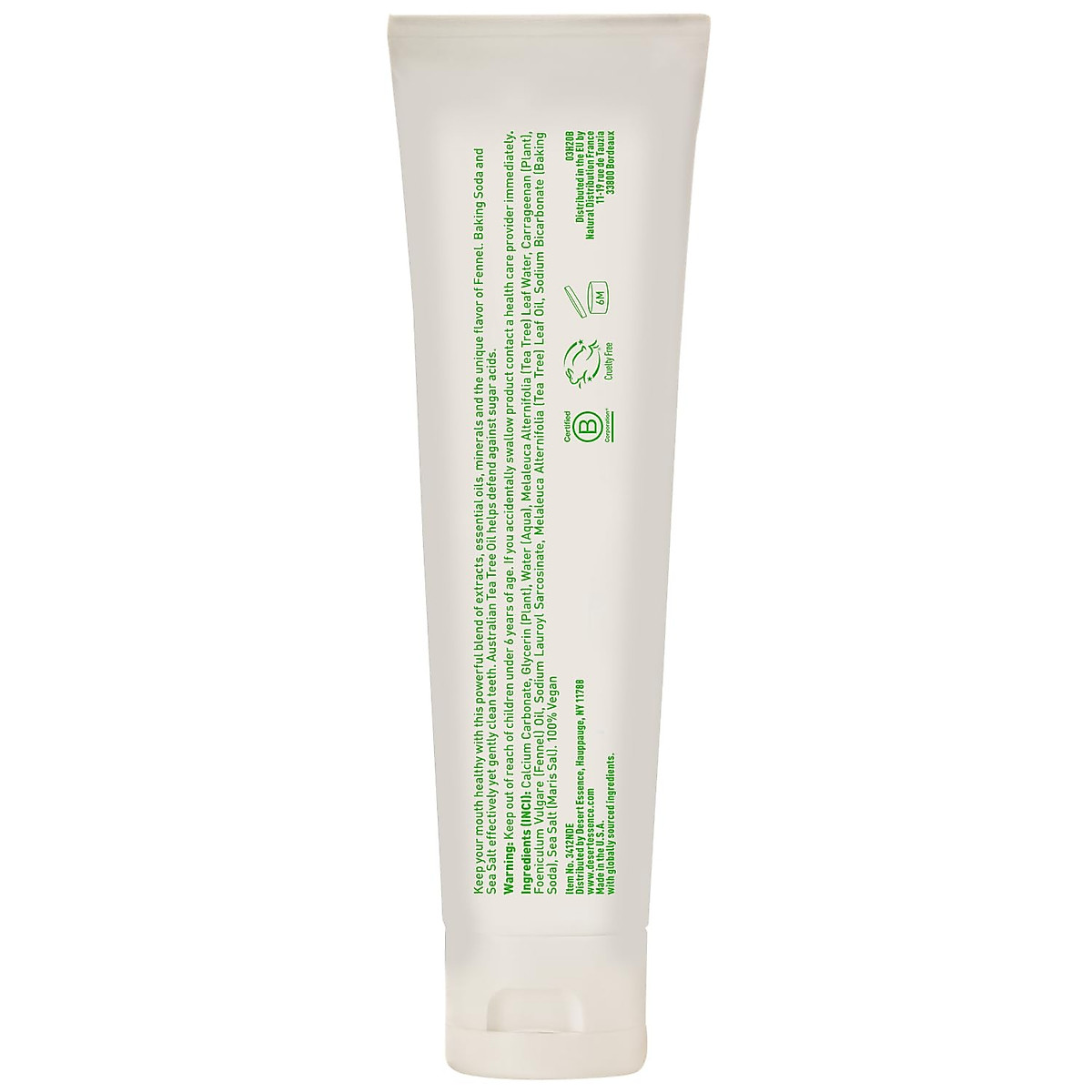 Desert Essence Tea Tree Oil Toothpaste - Fennel - 6.25 Oz - Refreshing Taste - Baking Soda - Pure Essential Oil - Sea Salt - Finest Natural Ingredients - Promotes Healthy Mouth