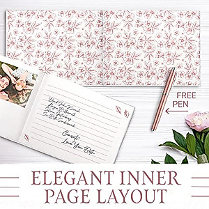 Floral Wedding Guest Book, Wedding Guestbook with Gold Pen, Guest Book Wedding Rose Gold Stamping, Bridal Shower Guest Book Rose Gold Paper Edge, Wedding Guestbook Alternative, Guestbook Wedding