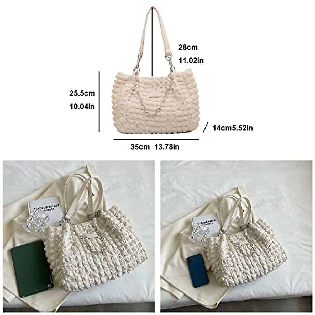 Tote Bags for Women Girls, Soft Shoulder Bags Fashion Hobo Bags Large Purse and Handbags (White)