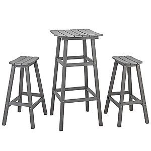 INTOBOO 3 Pcs Adirondack Outdoor Bar Table and Chairs Set, Round Bar Height Patio Set, HDPE Bar Set for Balcony, Garden, Poolside (Grey)
