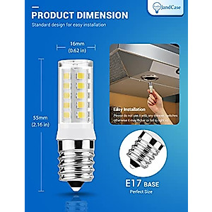 JandCase Microwave Light Bulbs Under Hood, Ceramic E17 LED Bulbs 40 Watt Equivalent, Daylight White 6000K Appliance Bulbs for Refrigerator,Microwave, Oven, Stove Hood, Non-Dimmable, 2Pack