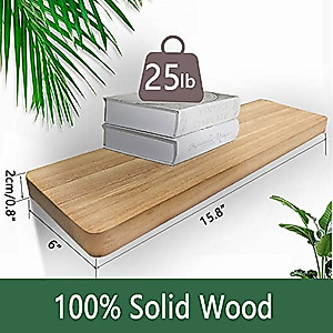 wyewye Wood Floating Shelves for Wall Solid Wood Shelves Set of 3, Natural Wooden Wall Shelf Durable Bracket Wall Shelves Decoration for Kitchen Bedroom Living Bathroom Study Room