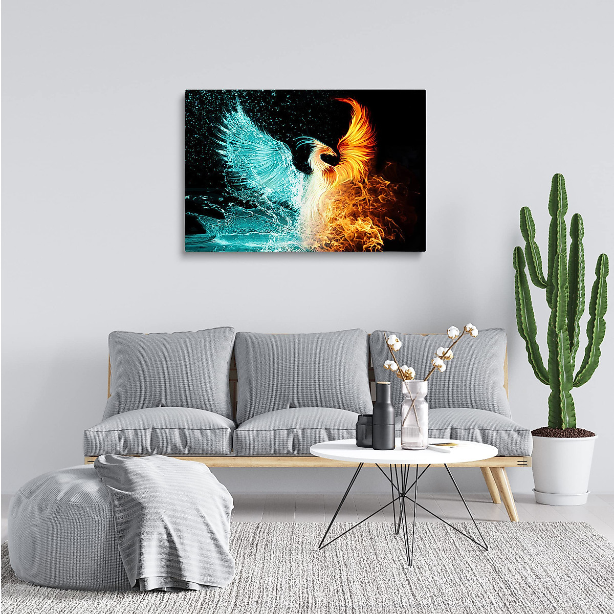 Rising Phoenix Wall Art Canvas Poster Prints Half Ice and Fire Phoenix Bird Nirvana Decor Chinese Dragon Picture Phenix Painting Artwork for Home Bedroom Living Room Decoration - 12x18 inch