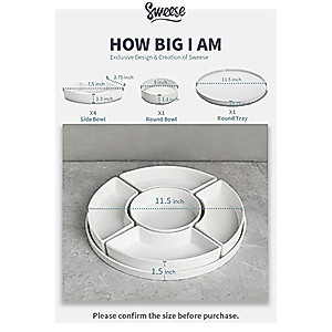 Sweese 707.001 Porcelain Divided Serving Dishes, Relish Tray, Serving Bowls for Parties - Perfect for Chips and Dip, Veggies, Candy and Snacks, White