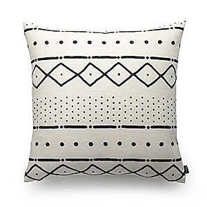 Hofdeco Premium Decorative Throw Pillow Cover Heavy Weight Cotton Linen African Mud Cloth Inspired Print Ethnic Natural Dots and Line 20x20 Inches 50x50cm Set of 2