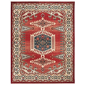 SAFAVIEH Kashan Collection Area Rug - 8' x 10', Red & Ivory, Traditional Oriental Design, Non-Shedding & Easy Care, Ideal for High Traffic Areas in Living Room, Bedroom (KSN308Q)