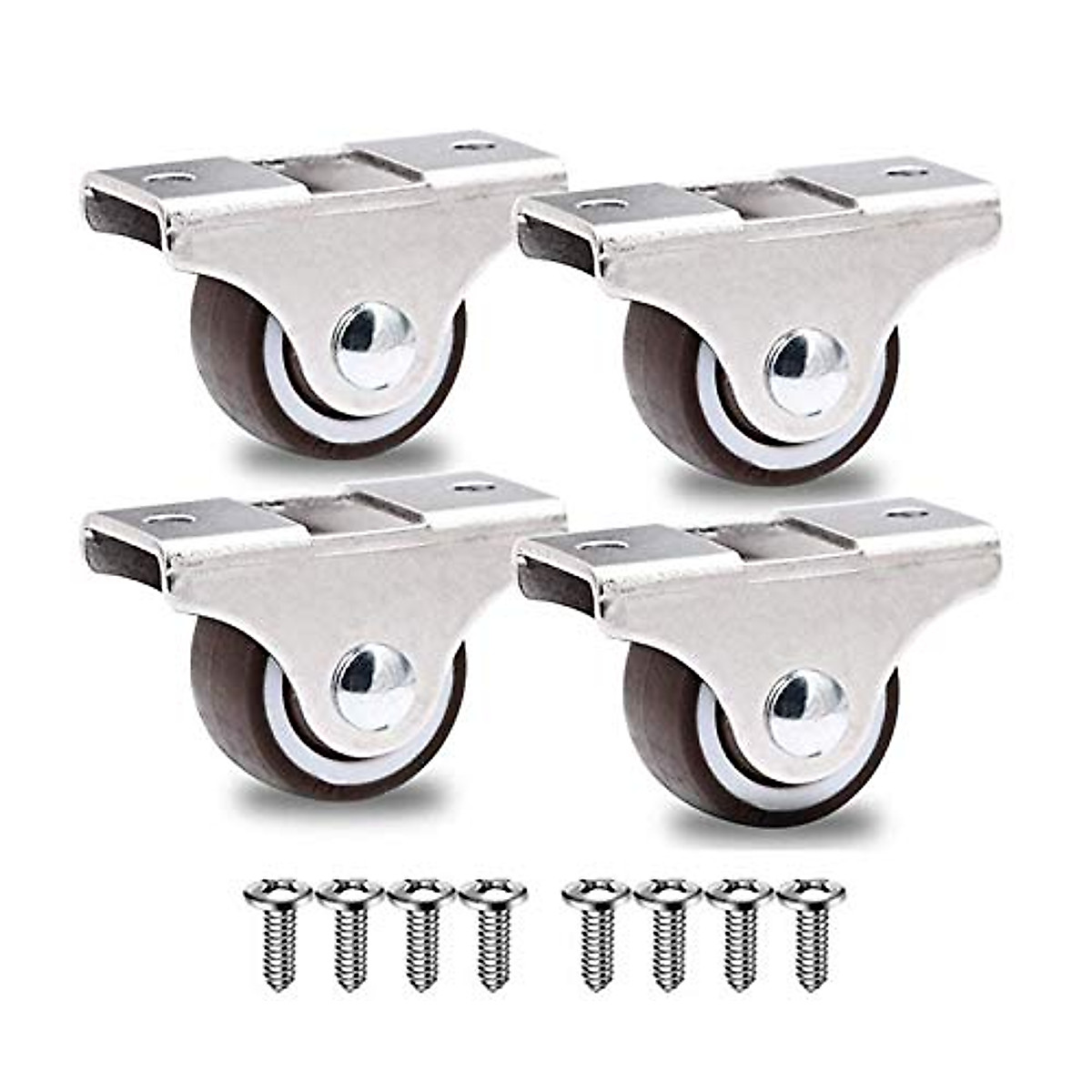 GBL 1" inch Small Caster Wheels with 2 Brakes + Screws - 90Lbs - Low Profile Castor Wheels with Brakes - Set of 4 No Floor Marks Silent Casters - Mini Wheels for Cart