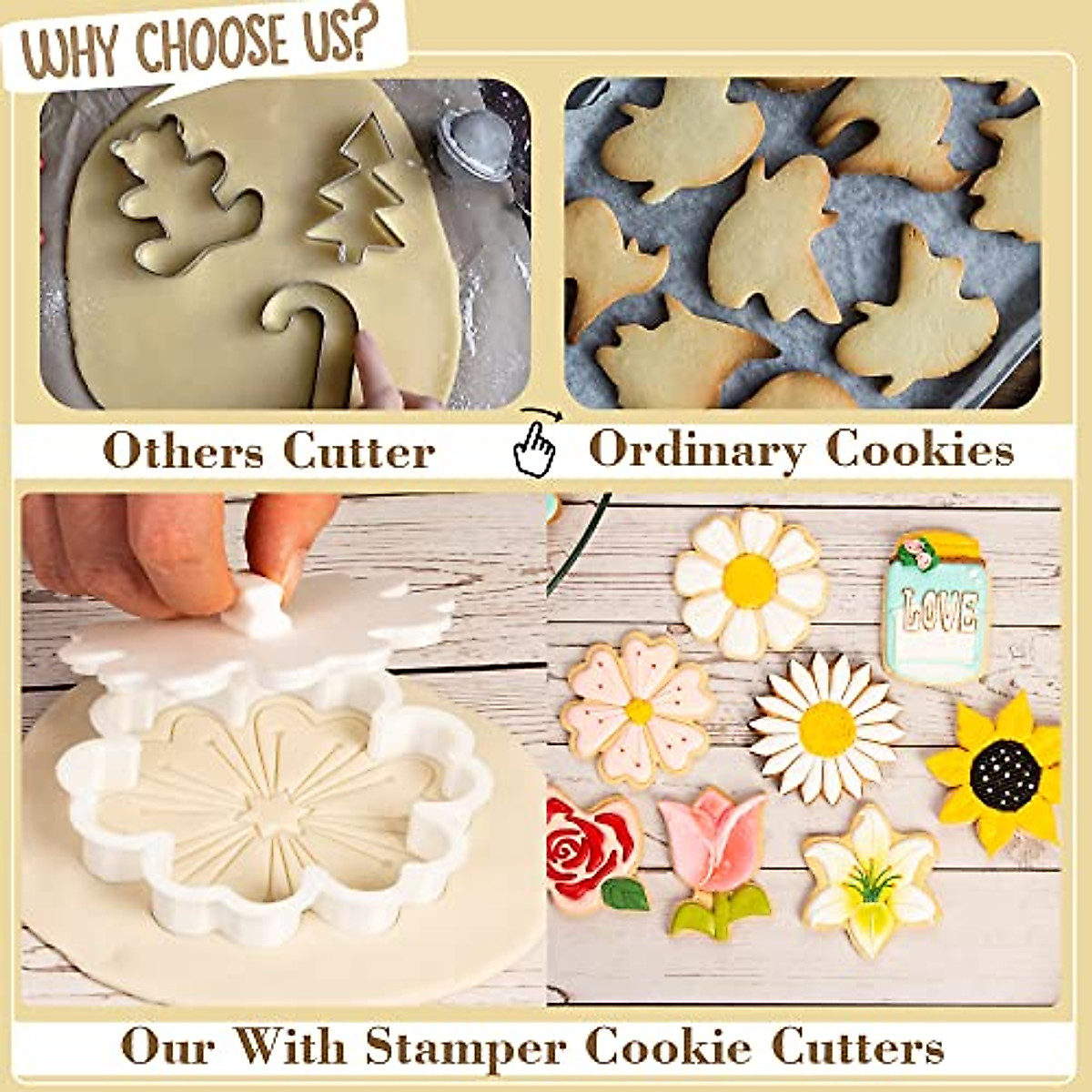 Flycalf Sunflower Cookie Cutters Flower with Plunger Stamps Holiday PLA Baking Accessories Cutter Molds Decorative Party 3.5" Kitchen Cake Supplies