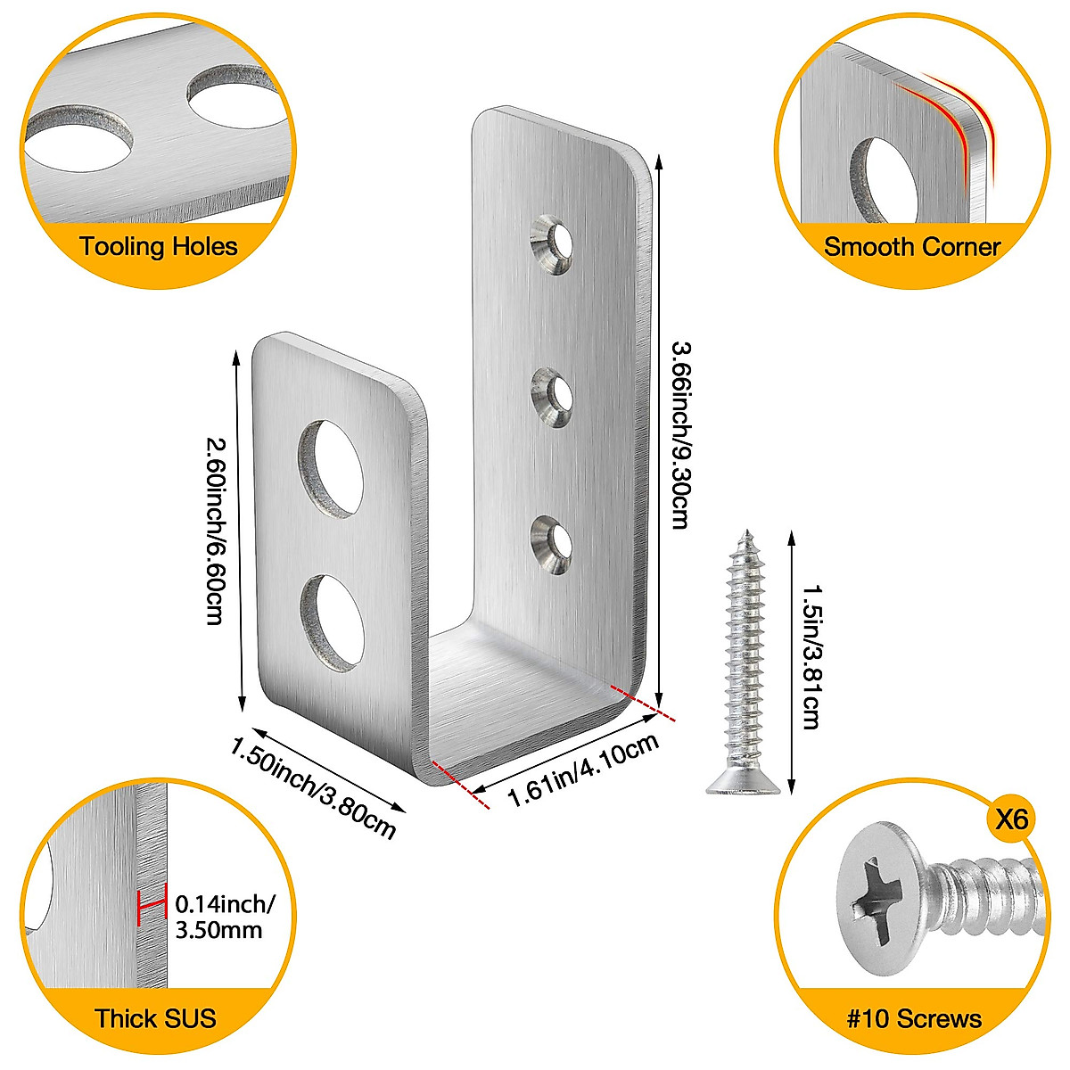 2x4 Door Barricade Brackets (2 pcs) | Drop Open Bar Holder Marine Grade Stainless Steel U Bracket for 2 by 4 Lumber as Security Door Reinforcement, Door Jammer, Barn, Shed, Garage, Gate