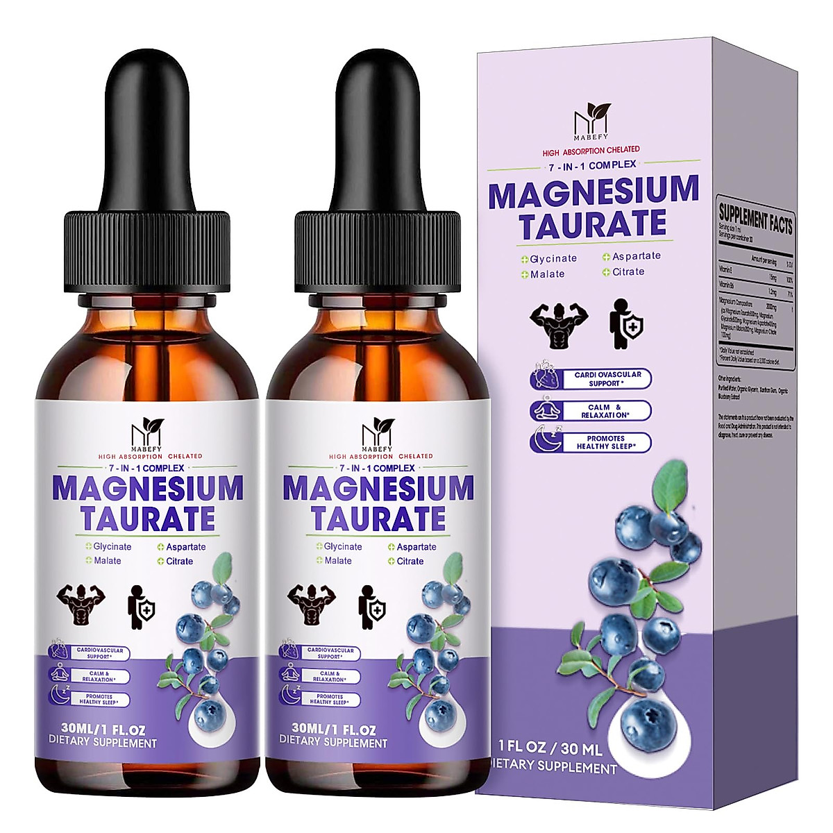 (2 Pack) Magnesium Complex Liquid Supplement, 2000mg Magnesium Taurate with Magnesium Glycinate 500mg,Malate,Aspartate,for Cardiovascular Health,Sleep,Calm,Cramps Support