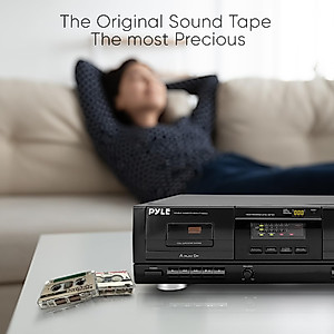 Pyle Dual Stereo Cassette Tape Deck - Clear Audio Double Player Recorder System w/ MP3 Music Converter, RCA for Recording, Dubbing, USB, Retro Design - For Standard / CrO2 Tapes, Home Use - PT659DU