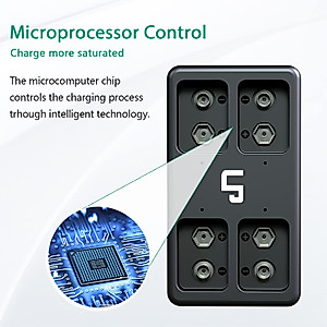 LP Rechargeable 9V Lithium Batteries - 600mAh Long Lasting LI-ion Batteries with Micro USB Charging Station - 4-Pack 9 Volt Batteries