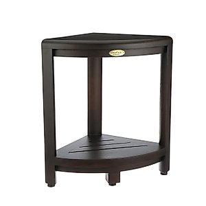 EcoDecors Fully Assembled Teak Corner Shower Shelf, Shower Stool for Shaving Legs, Shower Foot Stool, Teak Shower Stool, Corner Shower Stool, Small Shower Stool, Teak Corner Shower Bench, Teak Stool