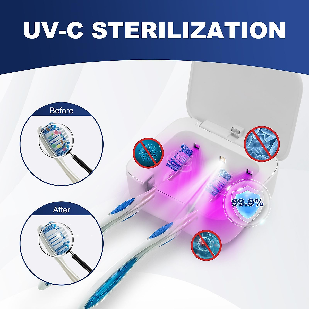 TAISHAN UV Toothbrush Case Sanitizer，Rechargeable Portable Mini Toothbrush Holder with Mirror,Kills 99.9% of Germs，Fits All Toothbrushes for Electric and Manual,Safety Feature for Home and Travel