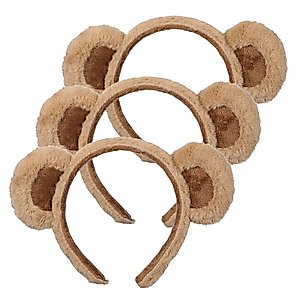 FRCOLOR 3 Pcs Bear Ears Headband Plush Fluffy Bear Hairband Animal Headwear Makeup Headband for Kids Adults Costume Party Cosplay Decoration