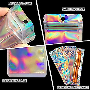 100pcs Holographic Ziplock Packaging Storage Bag Pen Packaging Bags for Small Business-2.4x9 inch Resealable Smell Proof Storage Bags for Packaging Lipgloss,Jewelry,Cosmetic,Candy