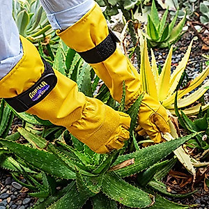 GORILLA EASY CONNECT Gardening Gloves Lightweight Tough Heavy Duty Long Sleeve Leather Pruning Gloves with Adjustable Strap - Yellow