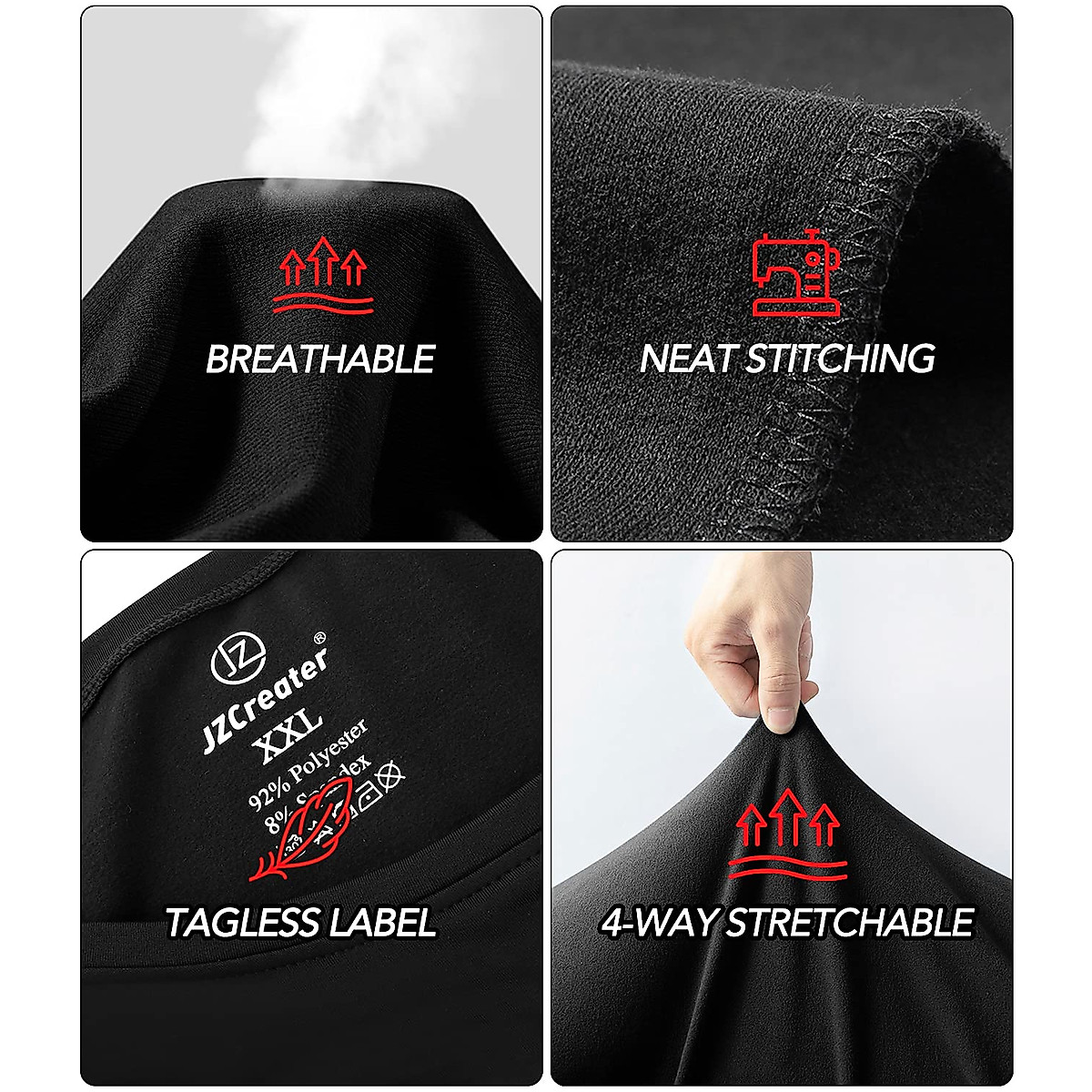 JZCreater Thermal Underwear for Men, Mens Long Johns Thermal Underwear Set, Winter Fleece Lined Base Layer Set for Cold Weather (Large, Black)