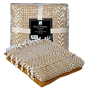 Excel Hometex 100% Cotton Throw Blanket Handloom Batik (50 x 60 Inch Set of 2)- Luxurious Cotton Throw Blanket-Indoor - Outdoor Throw Blanket (Gold, 50" x 60")
