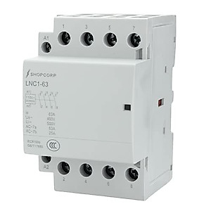 Shopcorp 40 Amp 4 Pole Normally Open (NO). IEC 400V Contactor (Silent Operation) – 110/120VAC Coil, 40a contactor Motor Load and Lighting Load 60A with Mounting Base for DIN Rail
