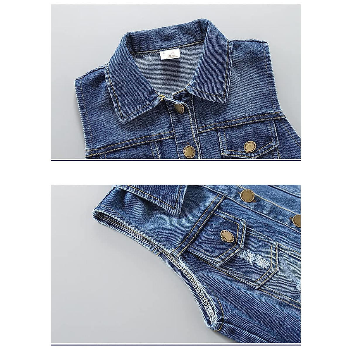 AdaliaFaye Unisex Baby Boys Girls Lapel Vest Children Short Section Sleeveless Denim Jacket For Little Boys Girls