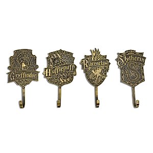 Harry Potter Gold Hogwarts Houses Wall Hooks Storage Rack Organizer, Set of 4 | Freestanding Hat And Coat Rack Wall Mount, Home Decor Room Essentials | Official Wizarding World Gifts And Collectibles